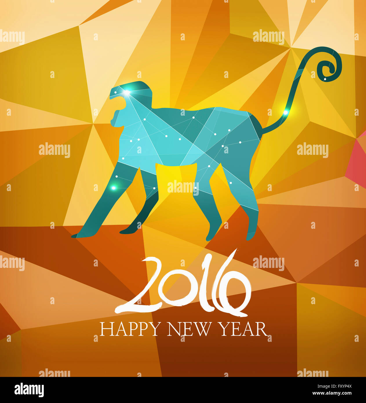 Monkey image in polygon illustration with lettering saying Happy new ...