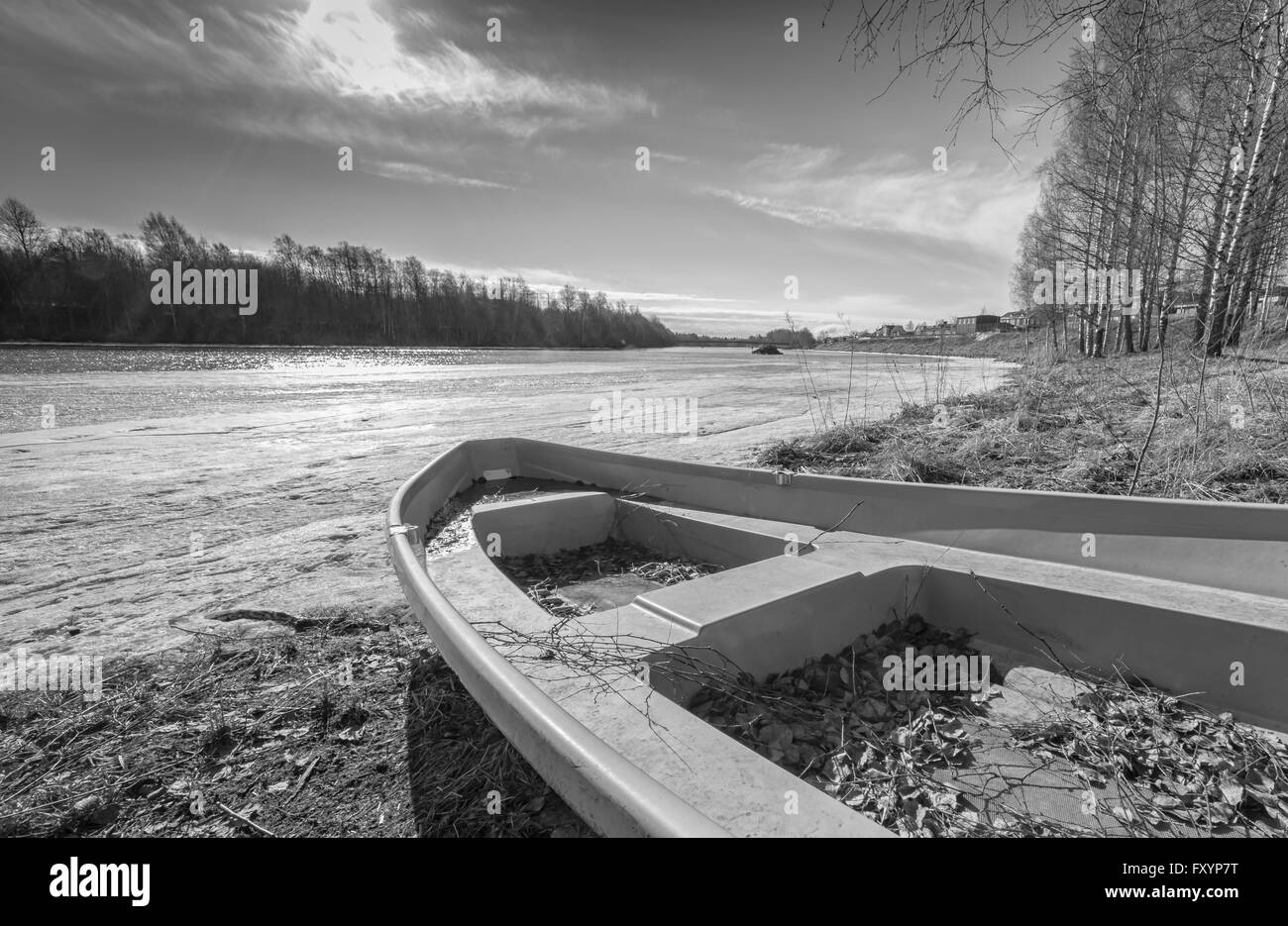 Leaves and river Black and White Stock Photos & Images - Alamy