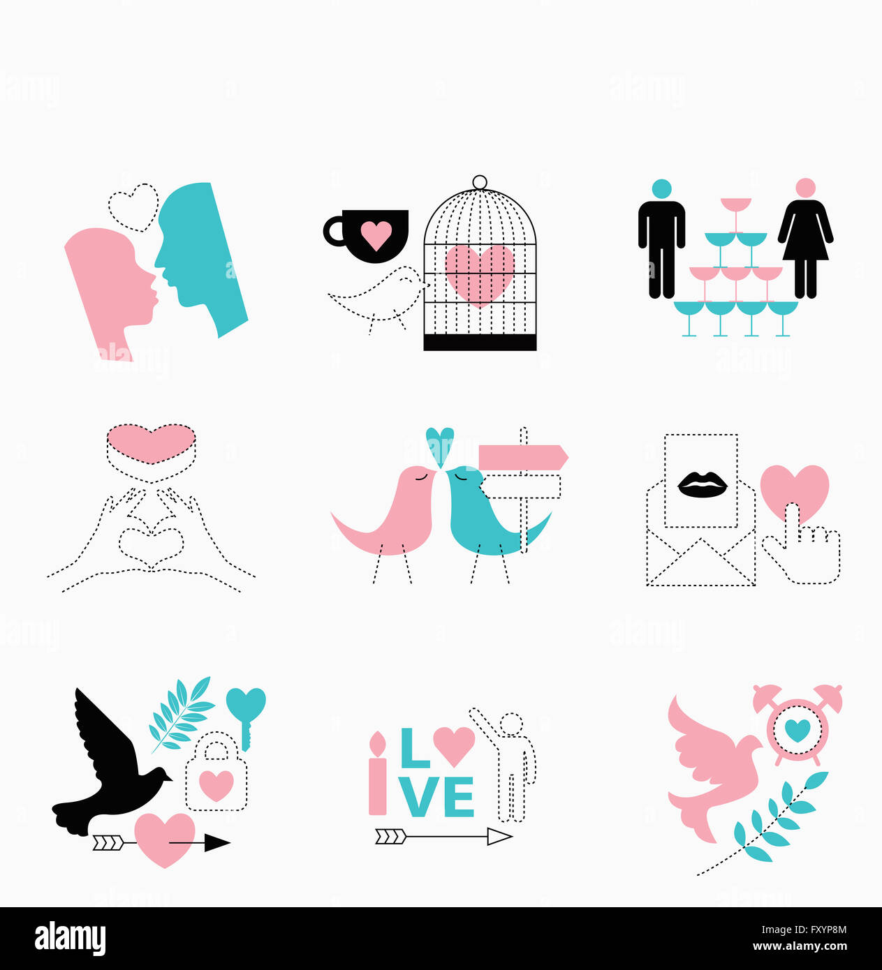Various icons related to love Stock Photo - Alamy