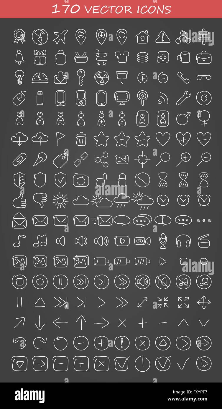 collection of vector icons hand-drawn effect. vector illustration Stock ...