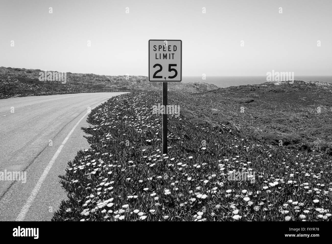 25 mph Speed Limit Sign on a road leading to the seaside in the ...