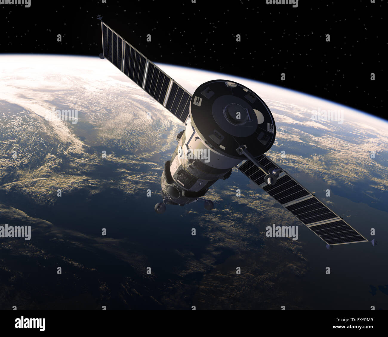 Cargo Spacecraft In Space. Realistic 3D Scene Stock Photo - Alamy