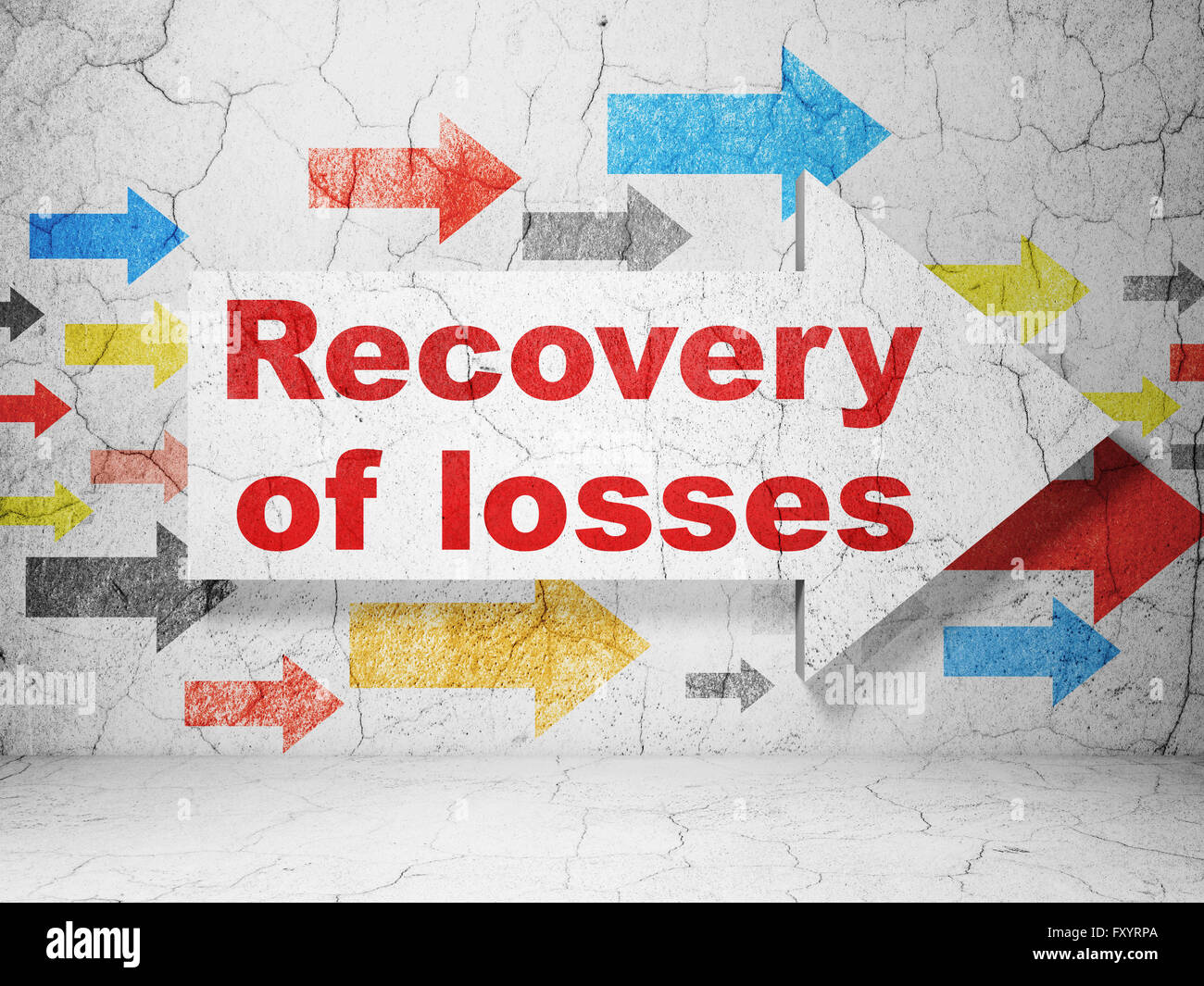 Currency concept: arrow with Recovery Of losses on grunge wall ...