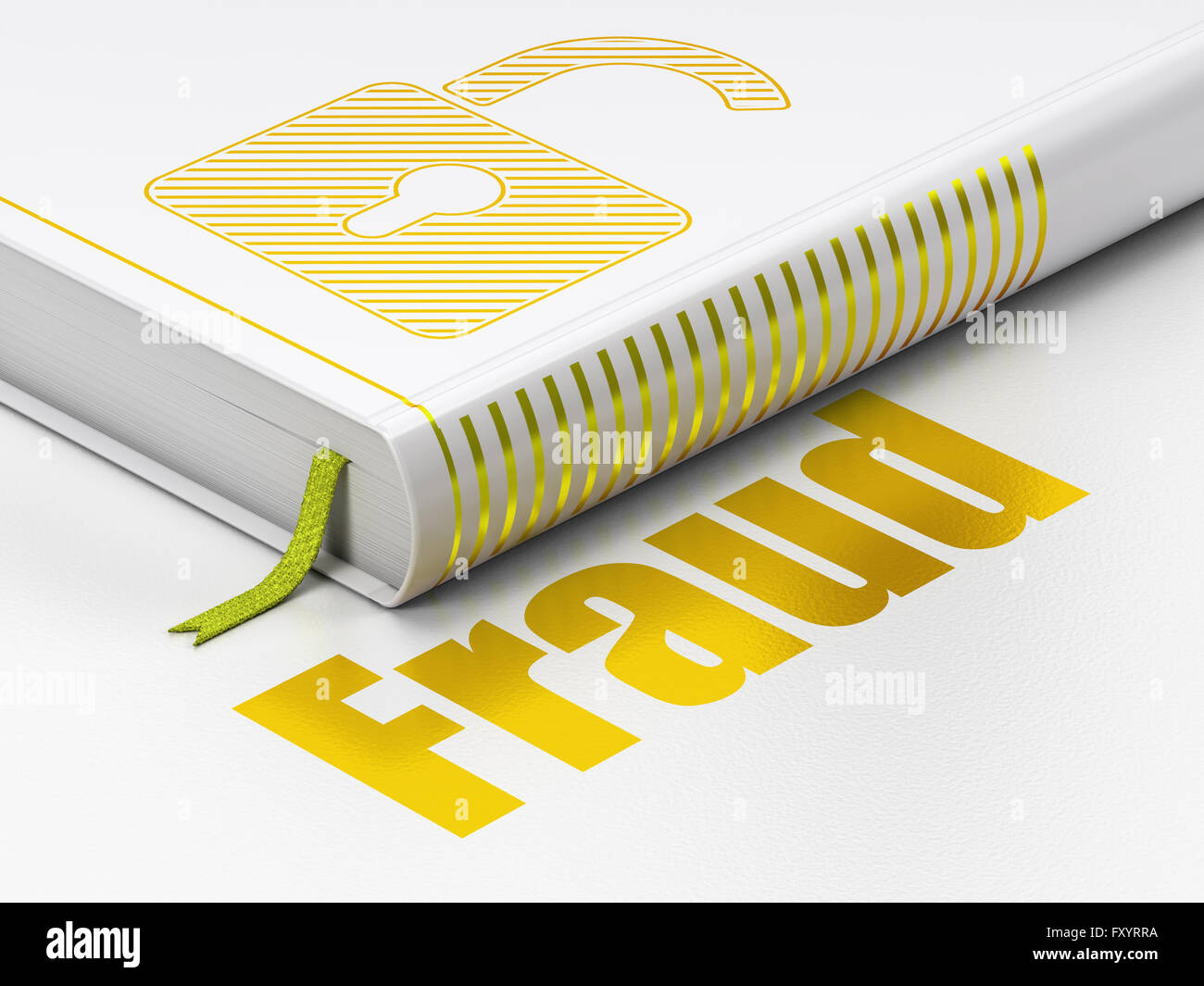 Protection concept: book Opened Padlock, Fraud on white background ...