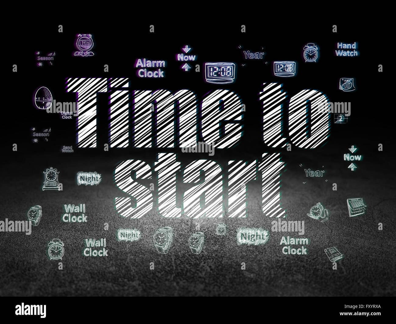 Timeline concept: Time to Start in grunge dark room Stock Photo - Alamy