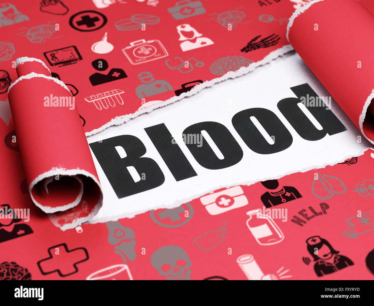 Health concept: black text Blood under the piece of torn paper Stock ...