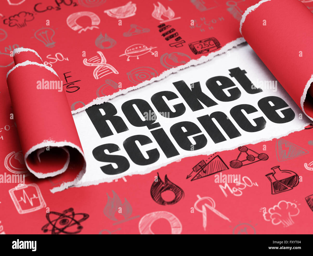 Science concept: black text Rocket Science under the piece of torn ...