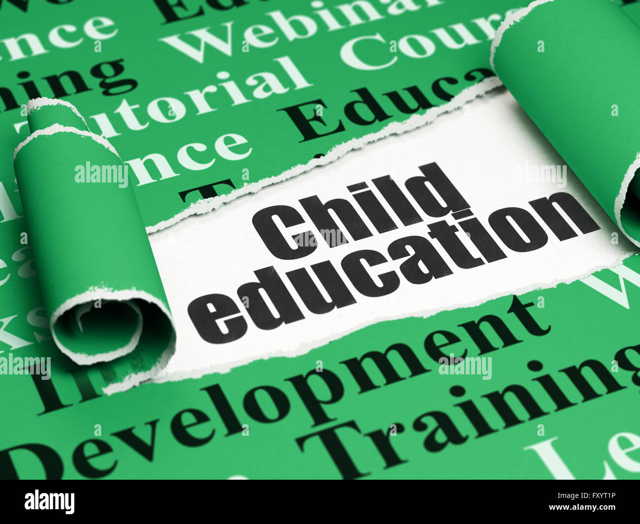 Education concept: black text Child Education under the piece of torn ...