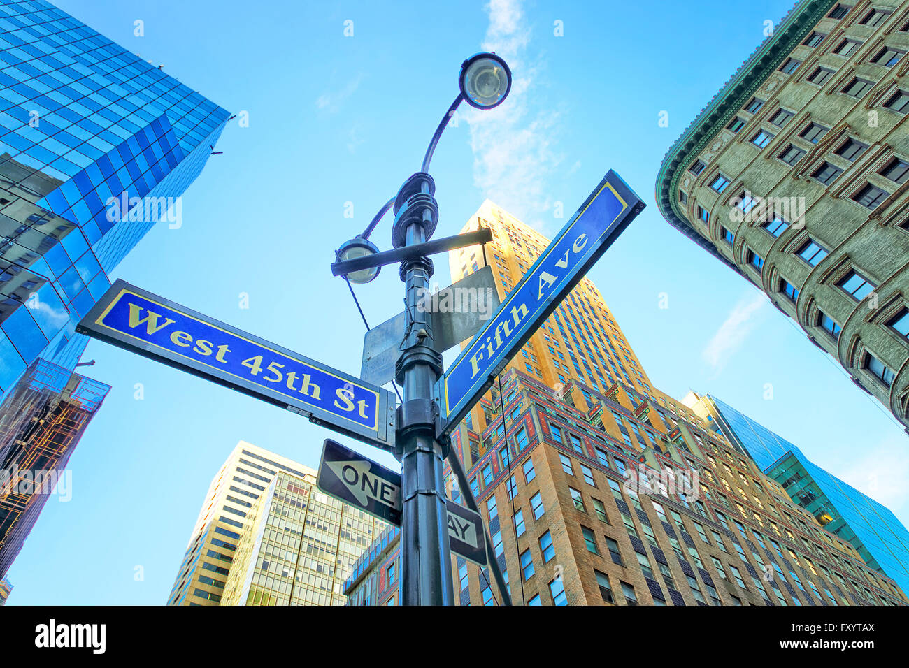 Road signs West 45th St and Fifth Ave in Midtown Manhattan in New York ...