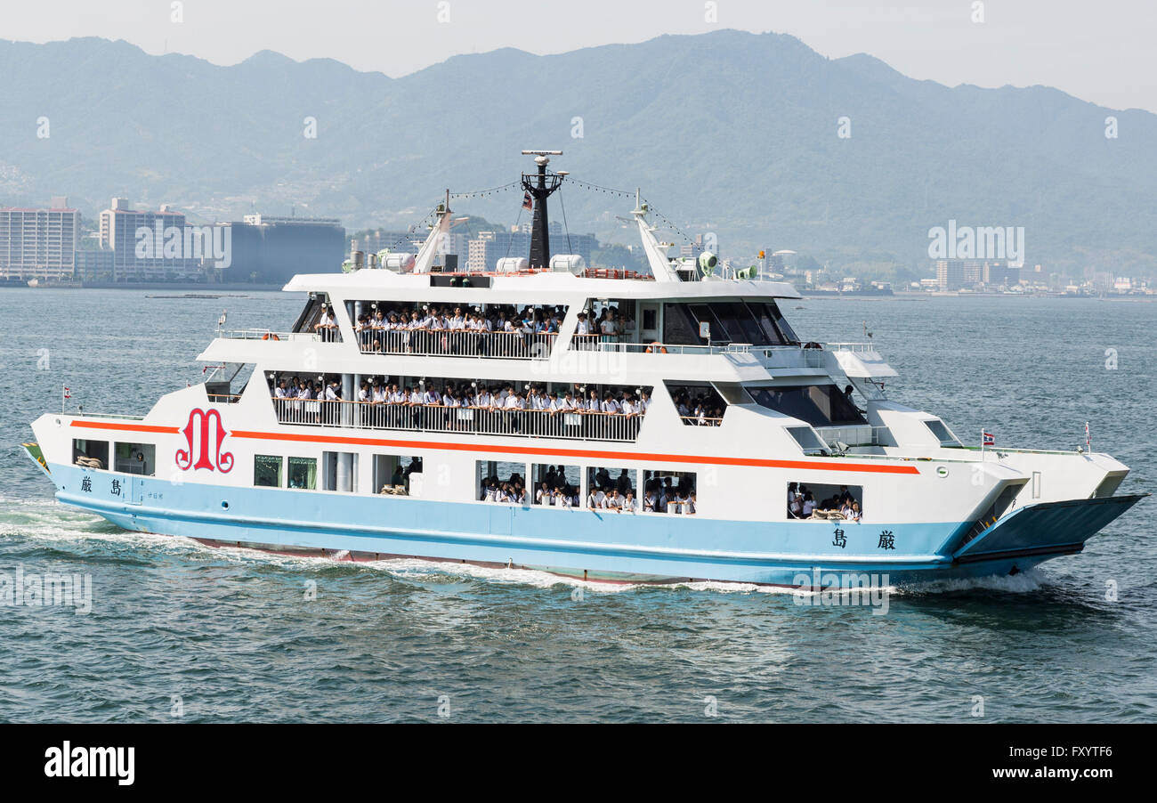 Ferry Boat full of Students crossing the Inland Sea of Japan towards ...
