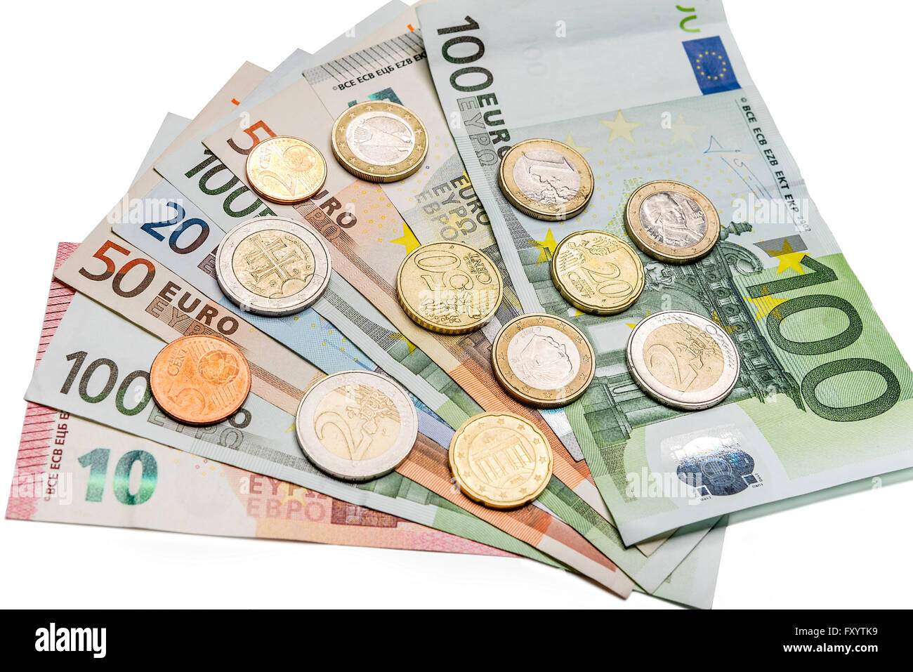 European currency. Banknotes Euro with different coins Stock Photo - Alamy