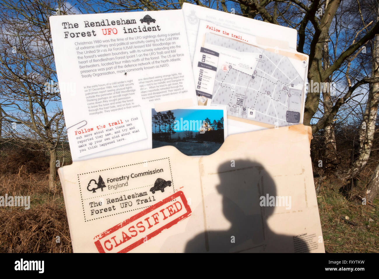 The Rendlesham Forest UFO incident information board, Rendlesham ...