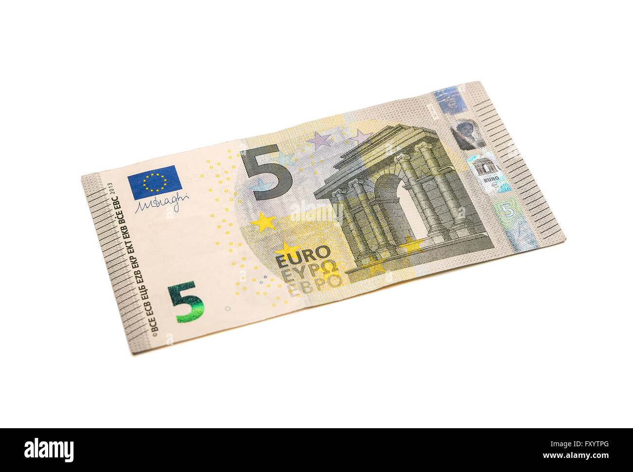 Five euro banknote isolated on white background with clipping path ...
