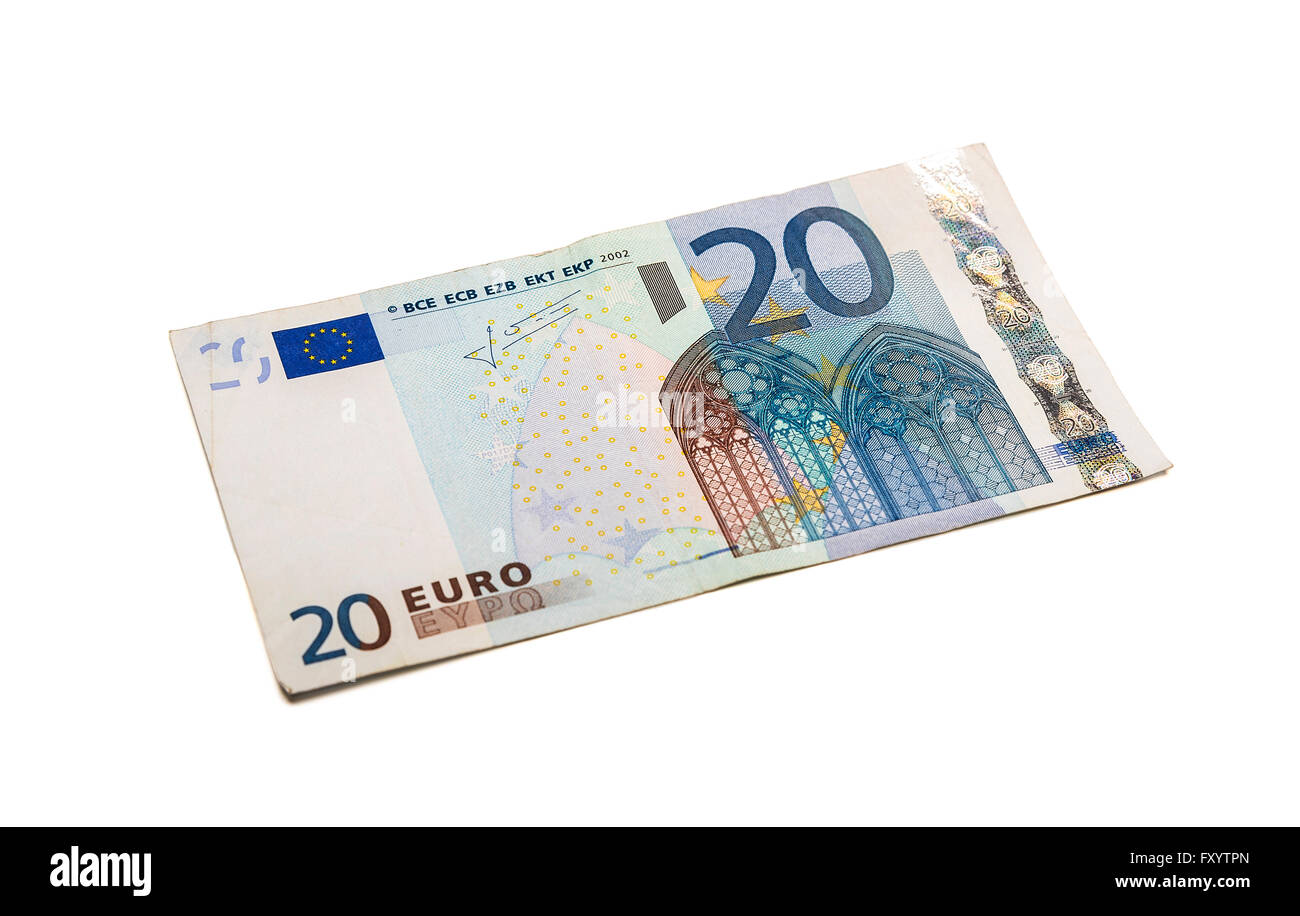 Twenty euro banknote isolated on white background with clipping path ...