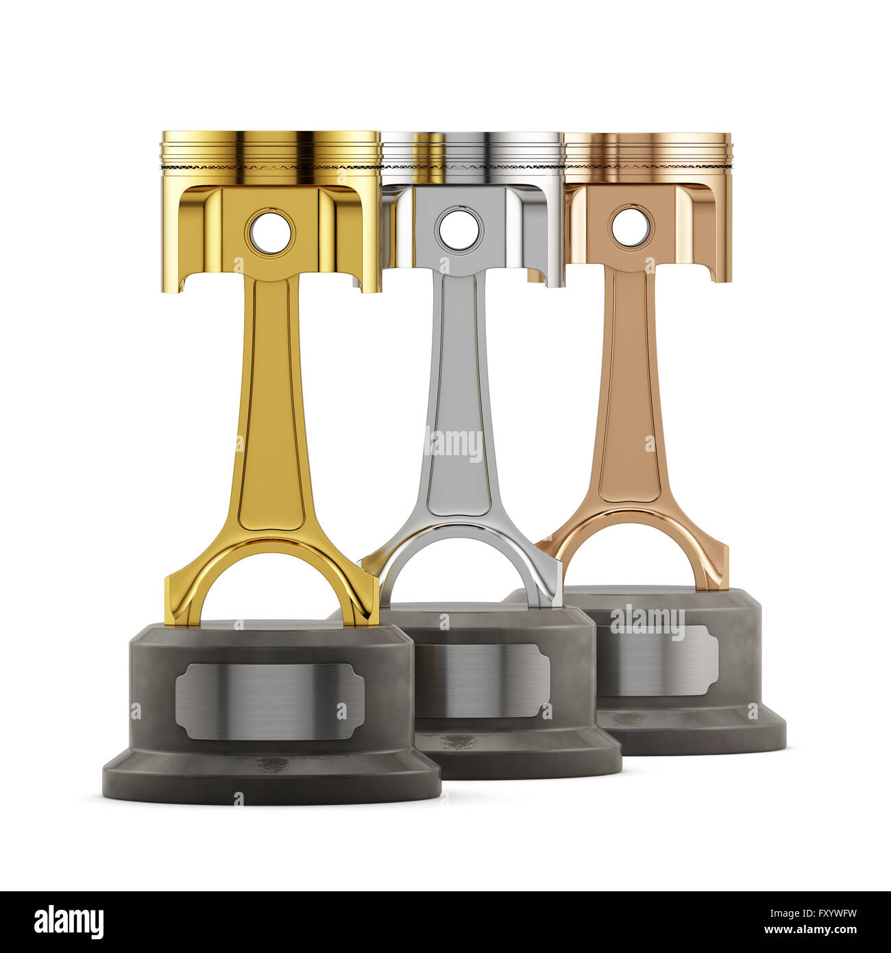 Winning success gold, silver and bronze pistons cup award isolated on ...