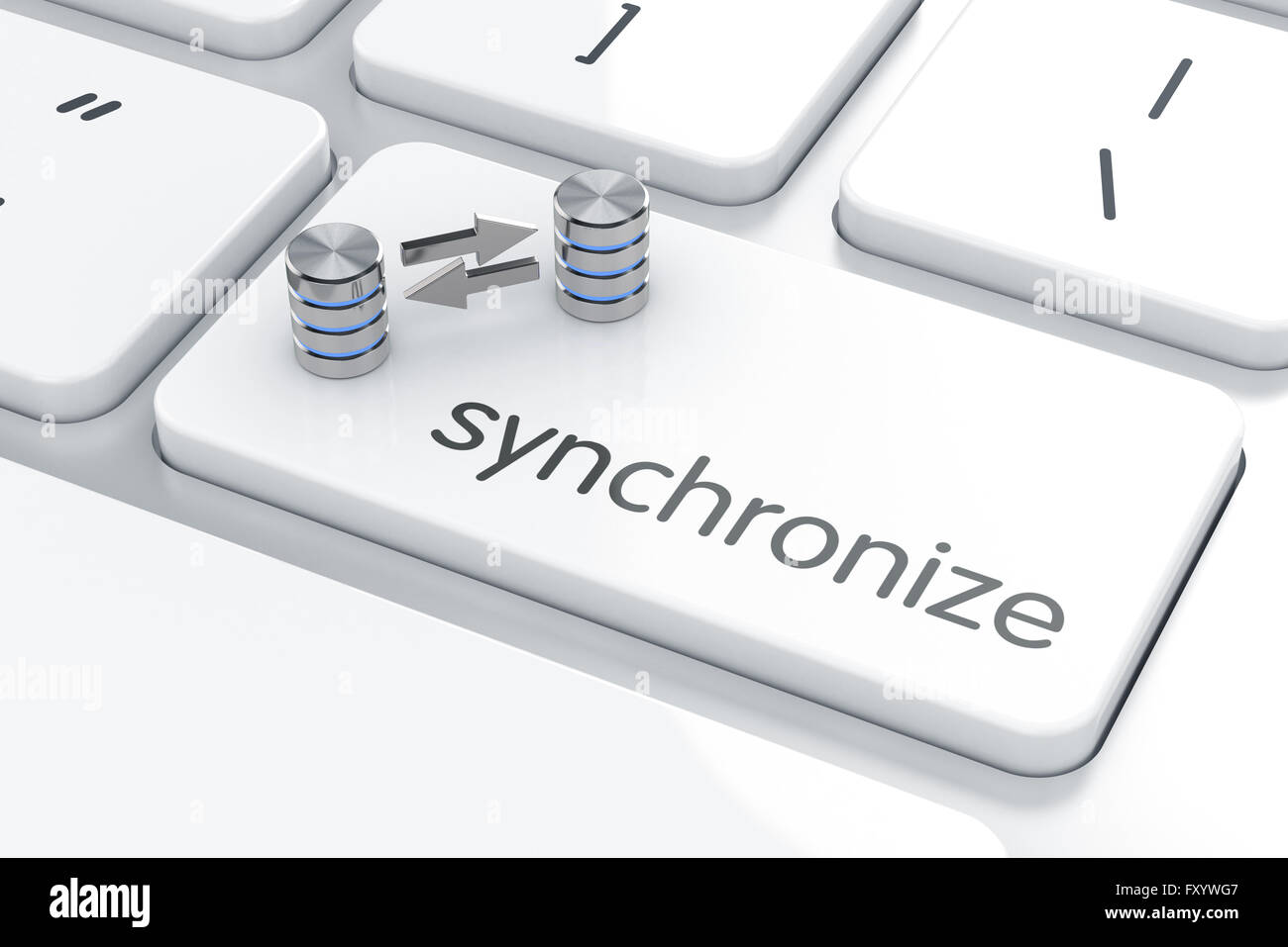 3d illustration of synchronization database on the computer keyboard ...