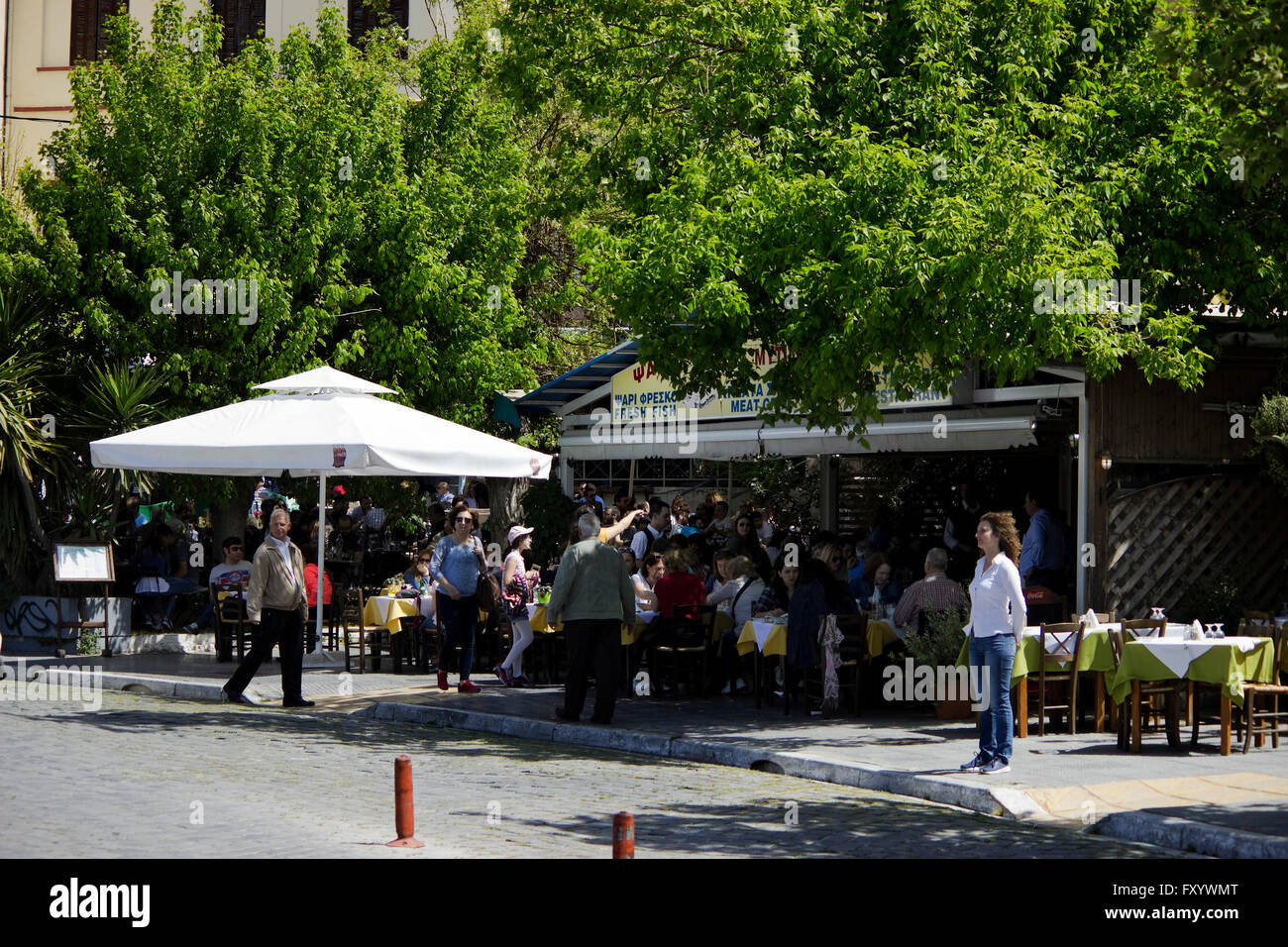 Tree lined street outdoor cafe hi-res stock photography and images - Alamy