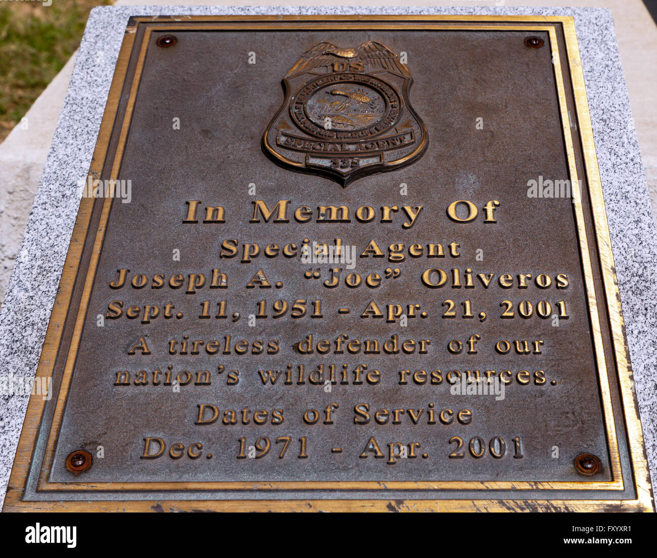 A plaque dedicated to Special Service Agent Joseph A. Oliveros, who ...