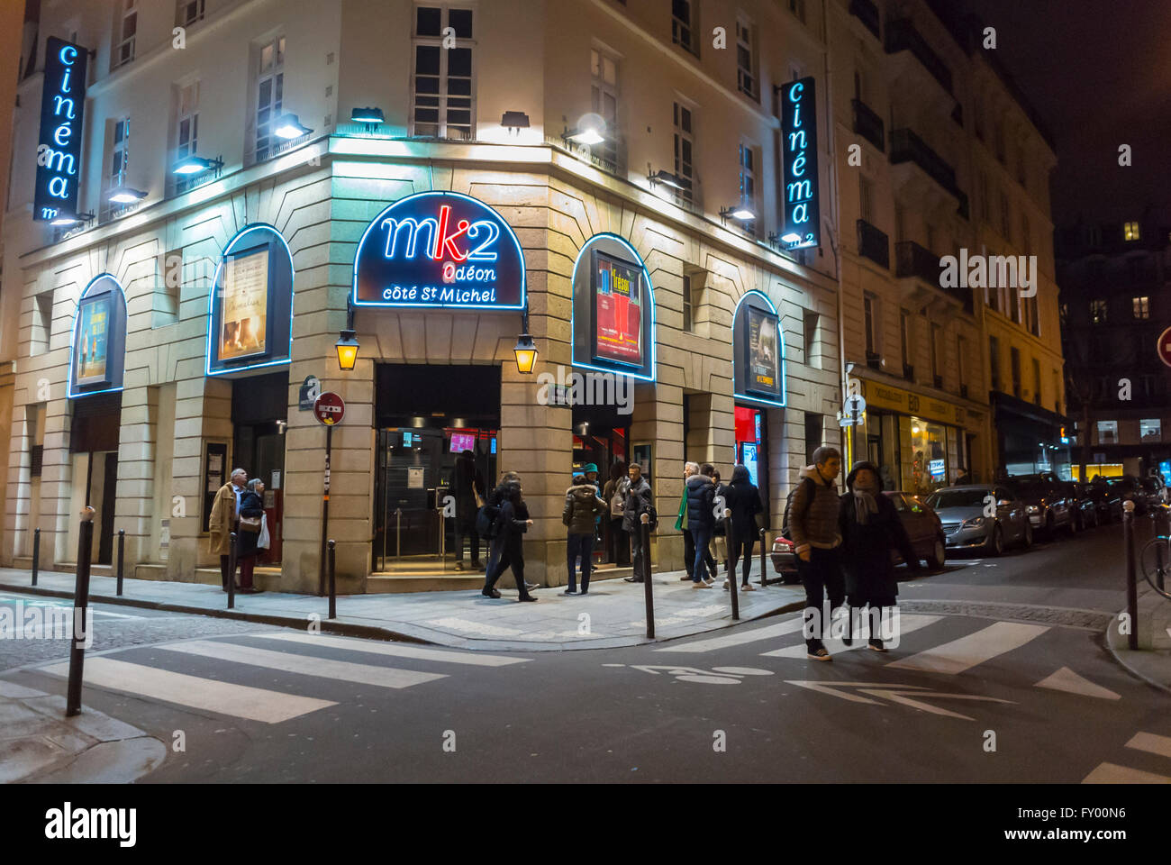 Outside Movie Theater Night Sign Lights Modern High Resolution Stock ...