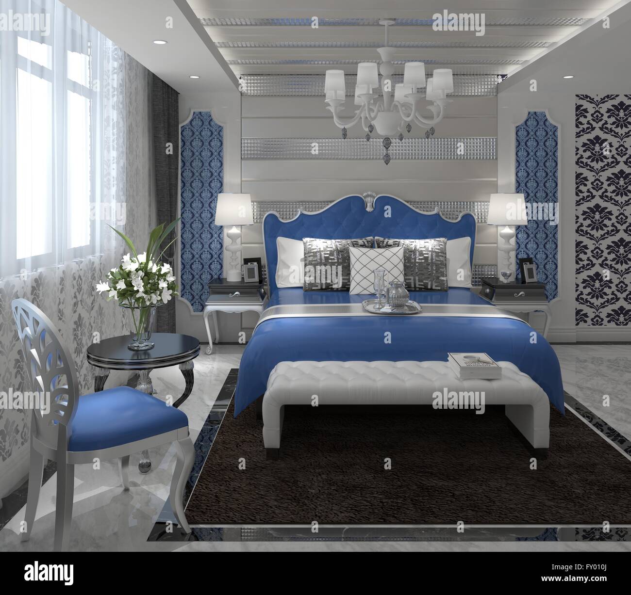 Bedroom Interior 3D Rendering Stock Photo - Alamy