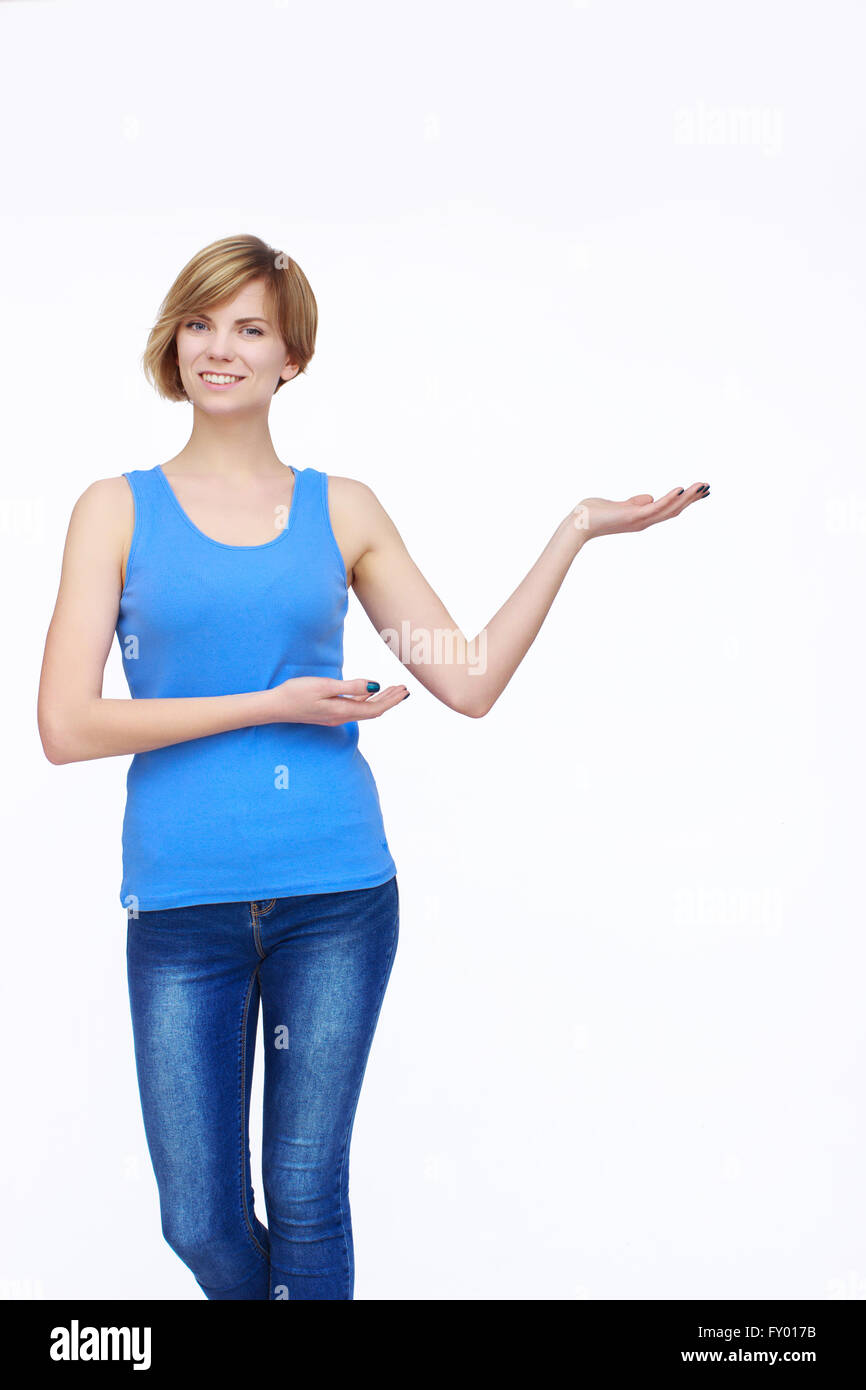 Woman showing hand palms hi-res stock photography and images - Alamy