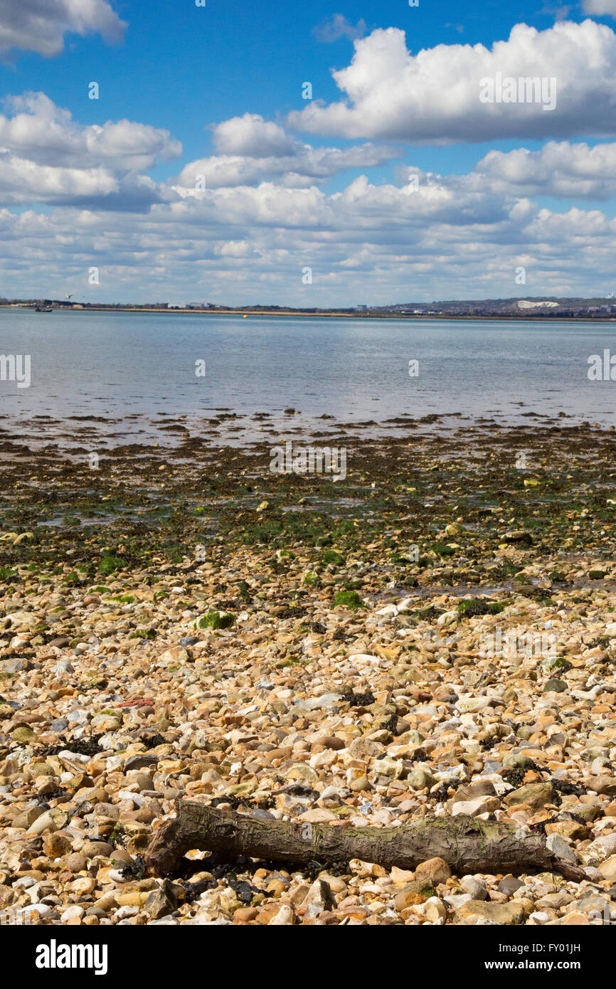 Views of Hayling Island beach in Hampshire on a summer's day with blue ...