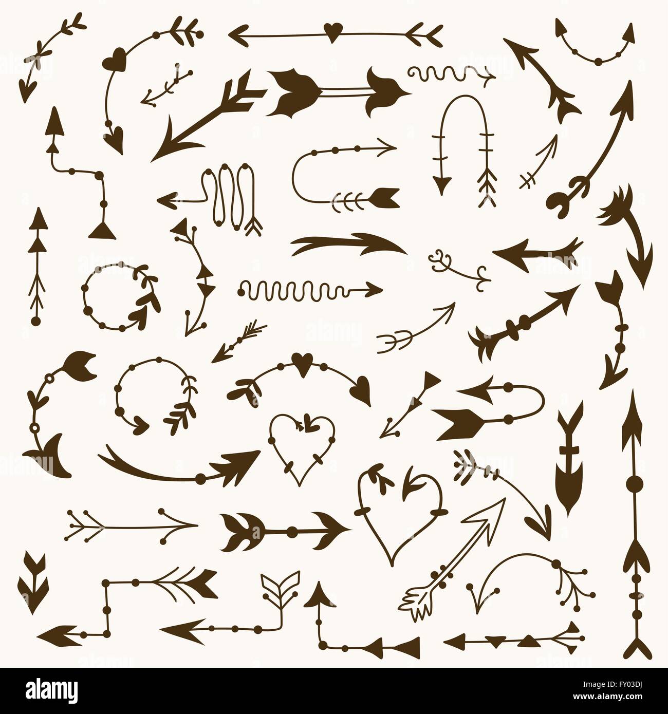 Large bundle of sketch hand-painted doodle arrows in old style Stock ...