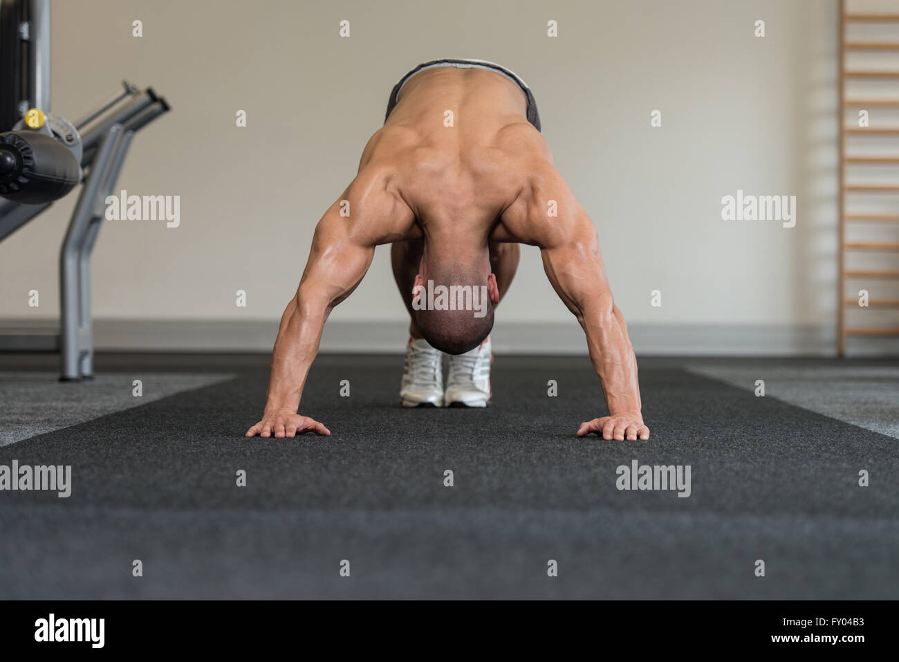 Healthy Athlete Doing Push Ups As Part Of Bodybuilding Training Stock ...