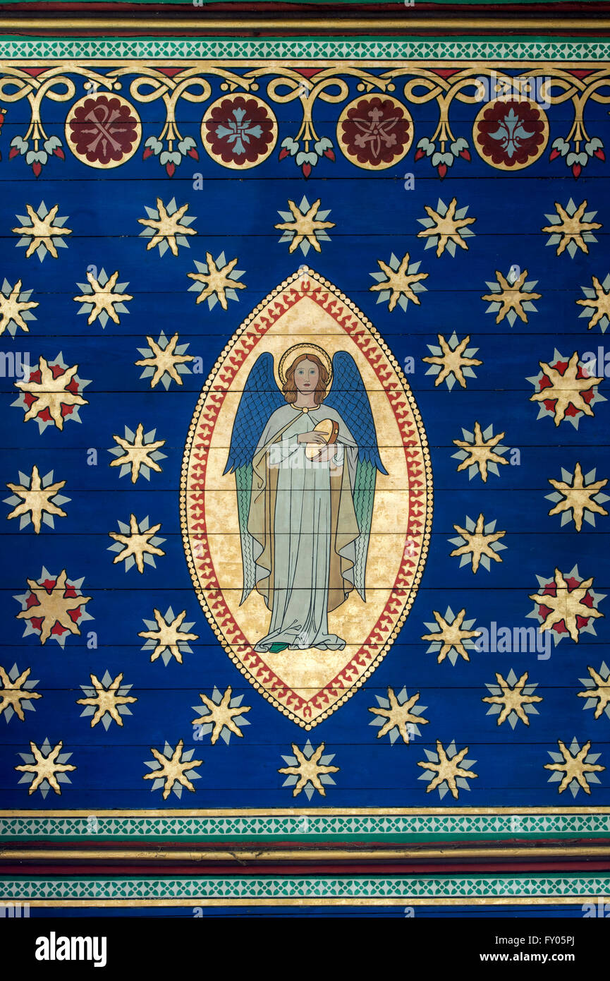 Decorative painted angel chancel ceiling in St Marys church, Kempsford ...