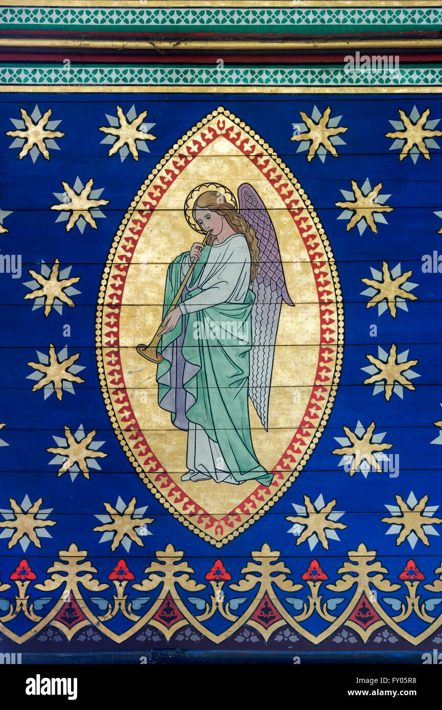 Decorative painted angel chancel ceiling in St Marys church, Kempsford ...