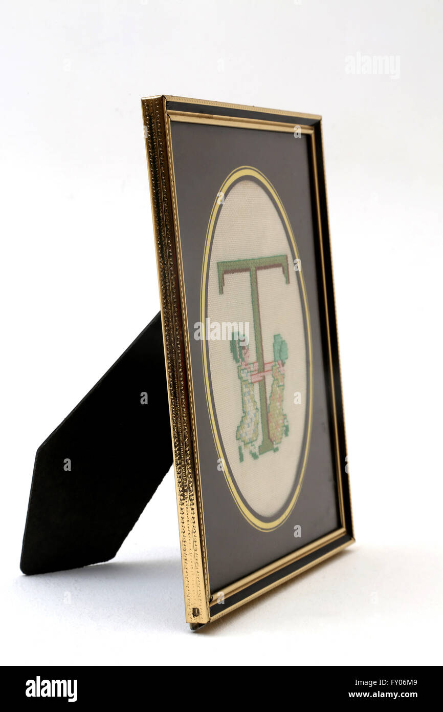 Embroidered Picture With Letter T And Frame Stock Photo - Alamy