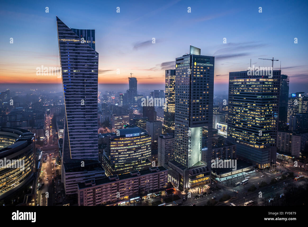 Warsaw, Poland. Aerial view with Zlota 44 skyscraper, Warsaw Towers ...