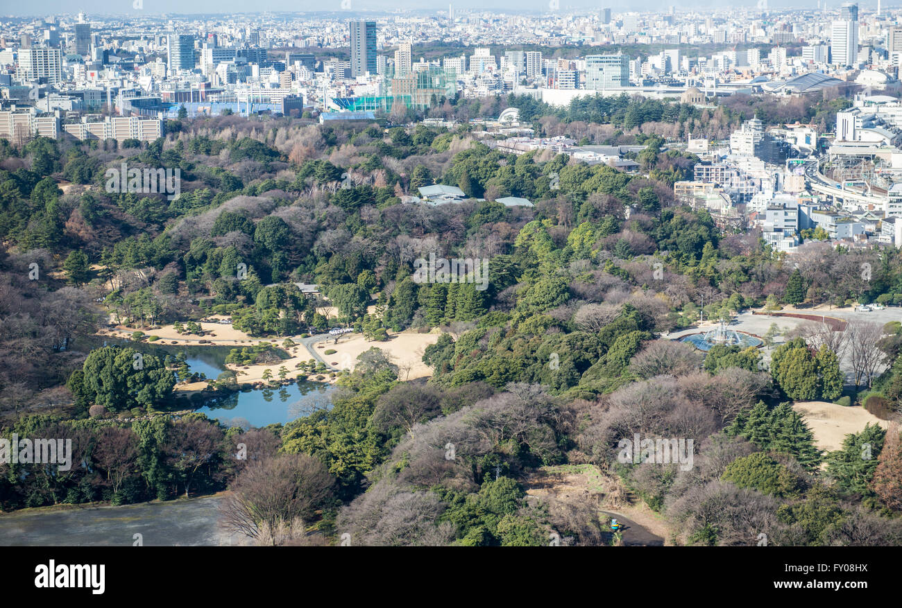Aerial view from Hotel New Otani in Tokyo city, Japan on Akasaka Palace ...