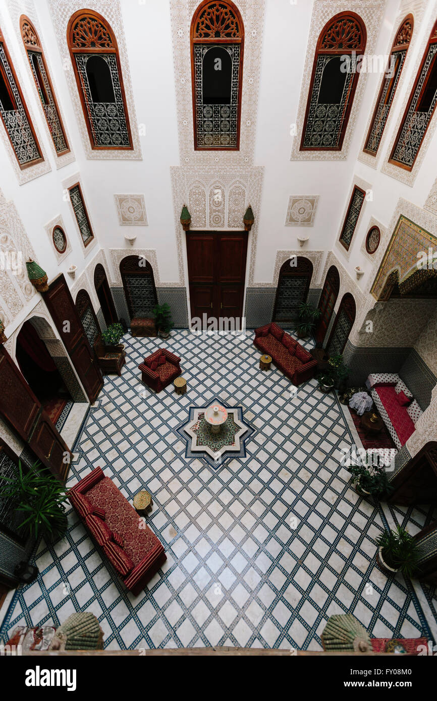 Inner courtyard of a traditional Riad in Fes, Morocco Stock Photo - Alamy