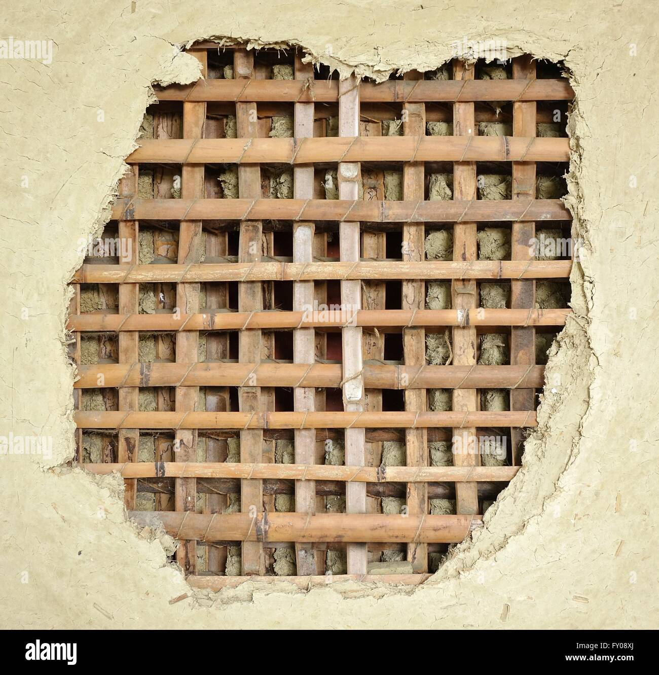 Traditional Chinese farm house wall made from bamboo slats and mud ...