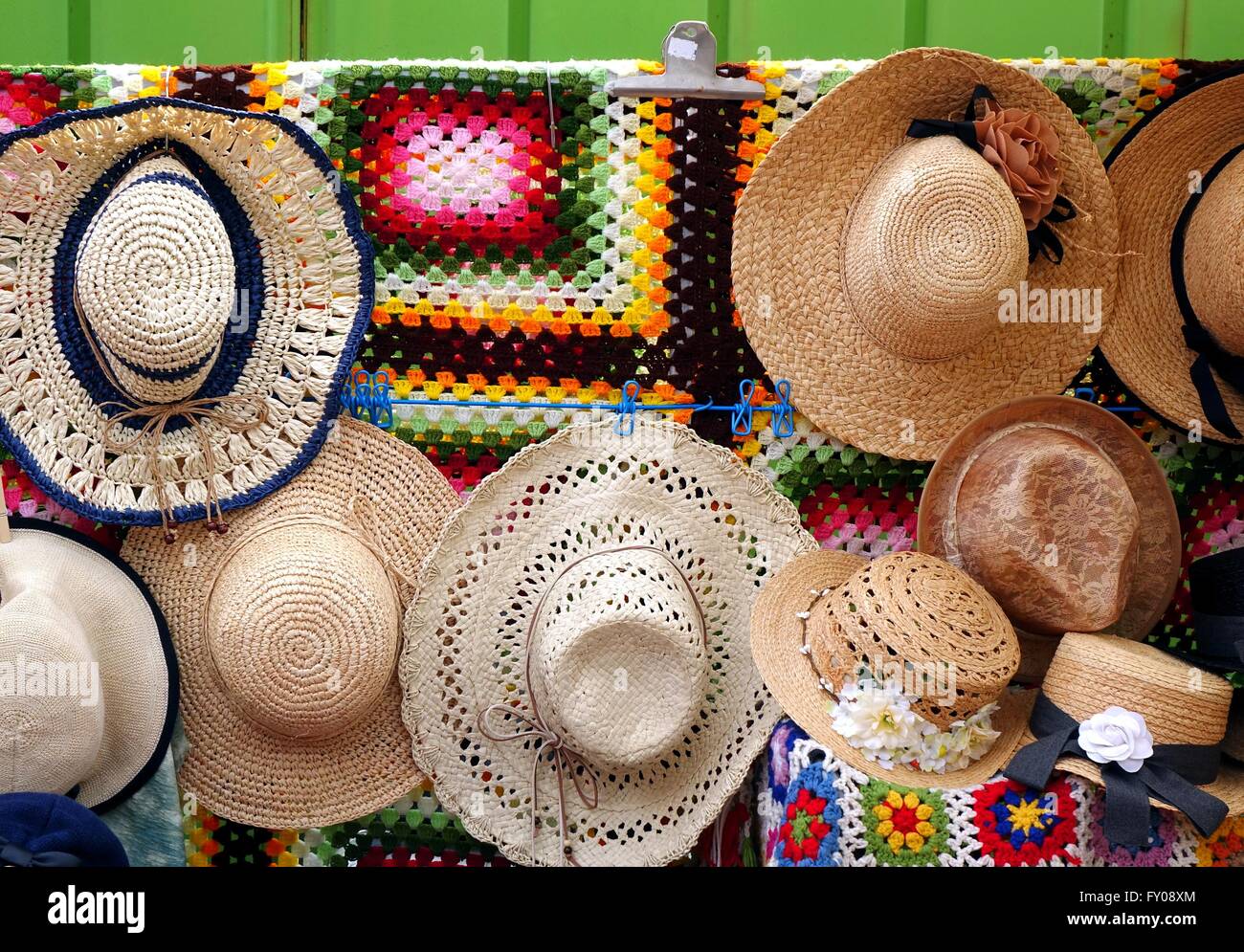 Straw hats with ribbons hi-res stock photography and images - Alamy