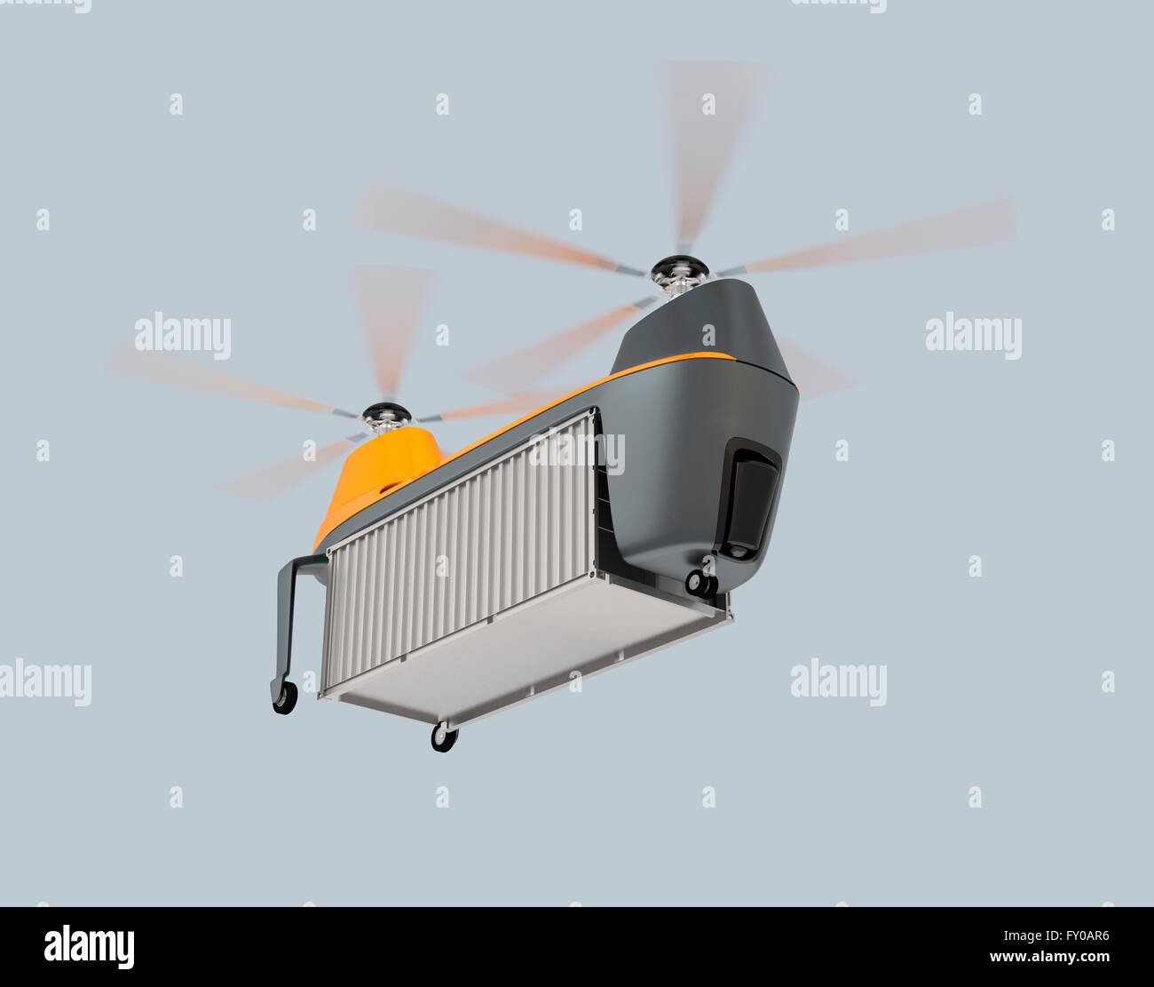 Drone carrying cargo container flying in the sky. 3D rendering image ...