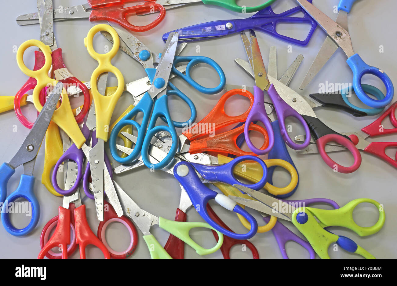 many small scissors with rounded tip for children in kindergarten Stock ...