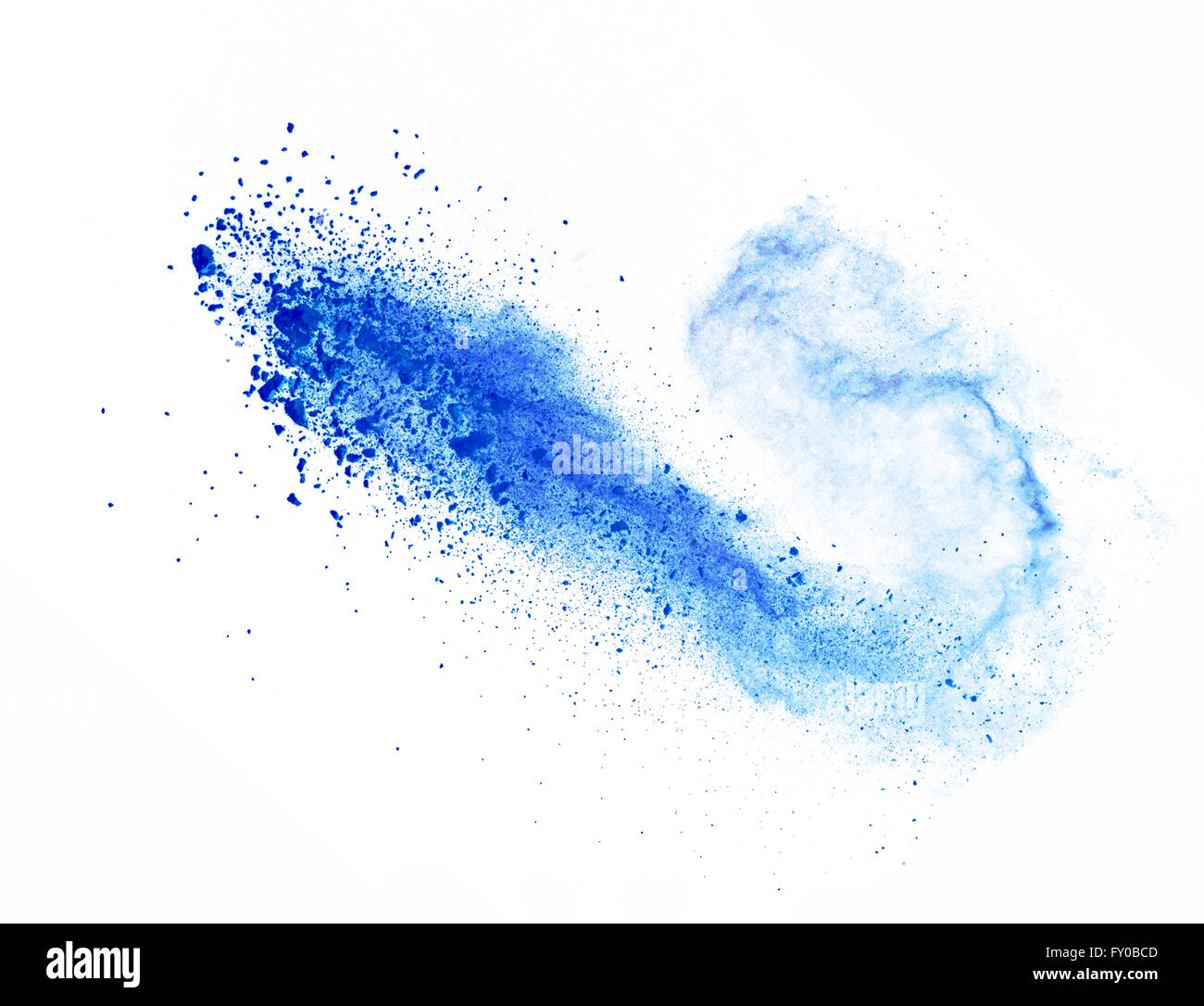 Explosion of blue powder on white background Stock Photo - Alamy