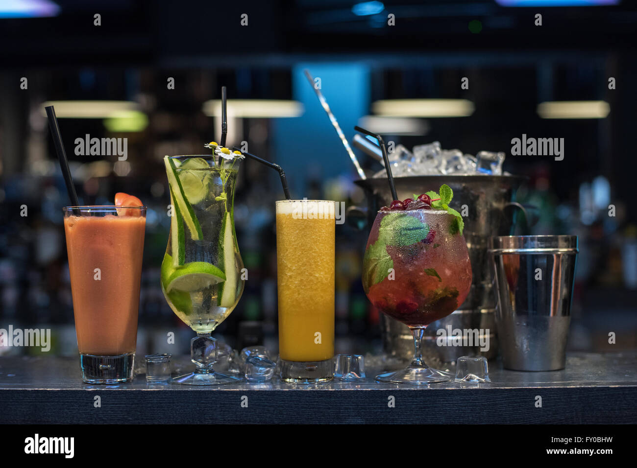 cocktails on bar background Stock Photo - Alamy