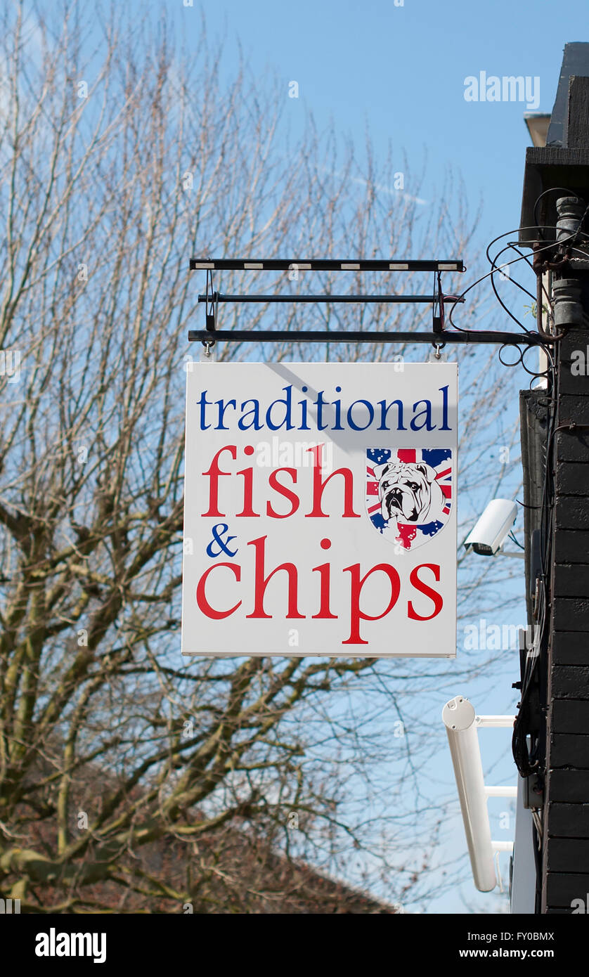 Sign advertising fish and chips hi-res stock photography and images - Alamy