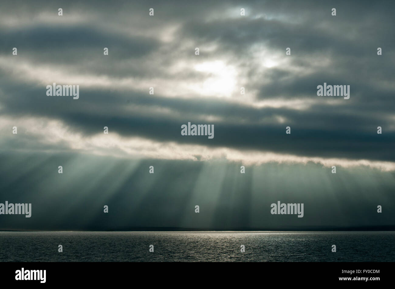 Clouds and Sunbeams over Pacific Ocean, Fernandina Island, Galapagos Is ...