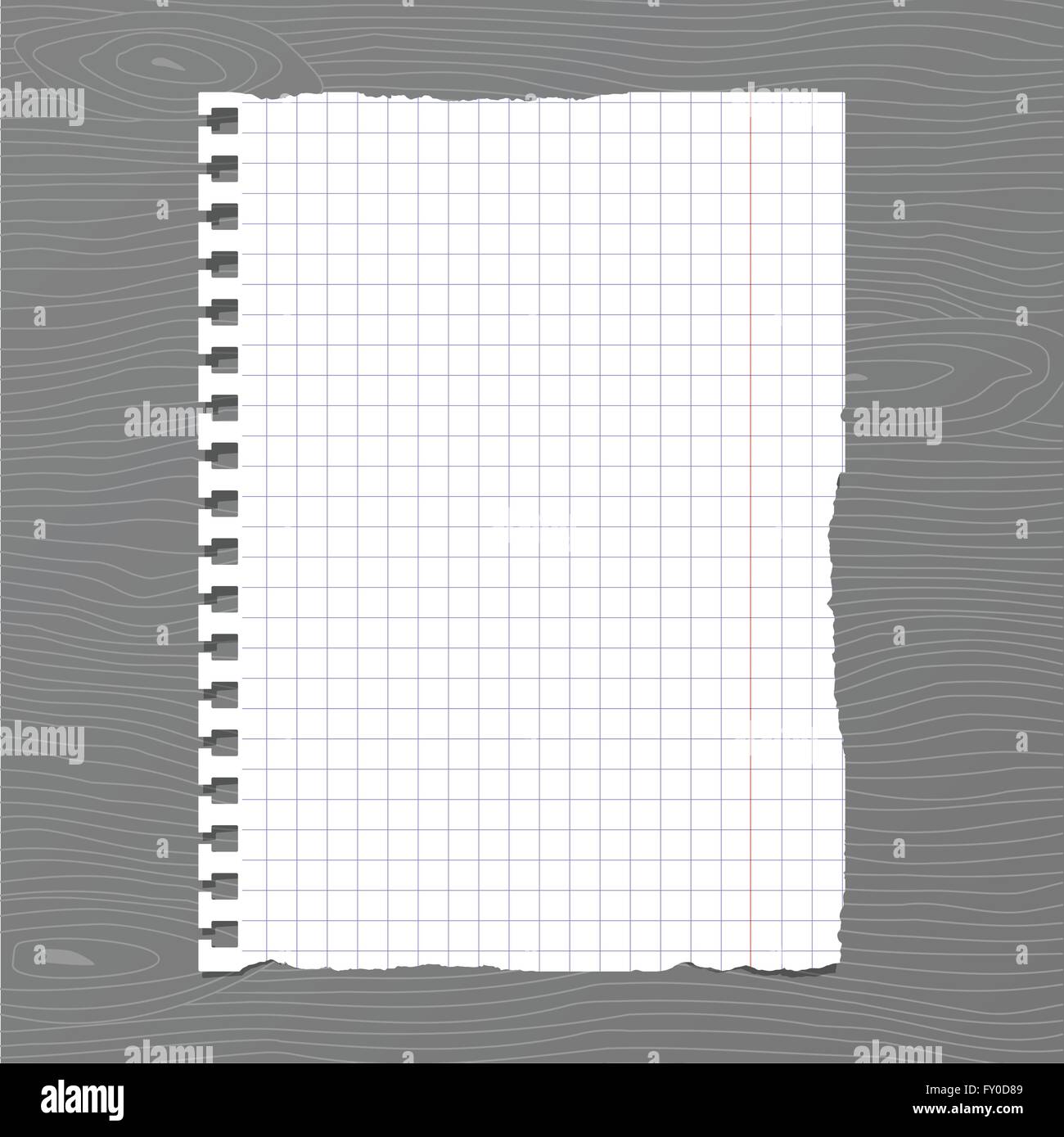 White squared ripped notebook paper sheet, sticked on gray wooden wall ...