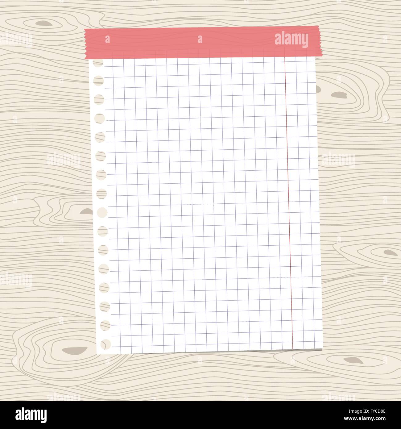 White squared notebook paper sheet, sticked on brown wooden wall, desk ...