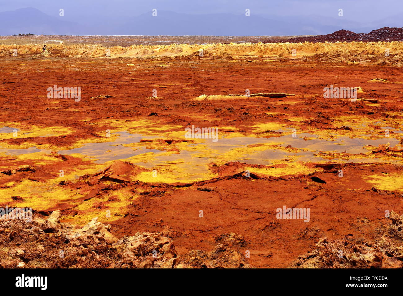 Dallol mt.over Lake Assale. Deposits of sylvite -KCL- carnallite ...