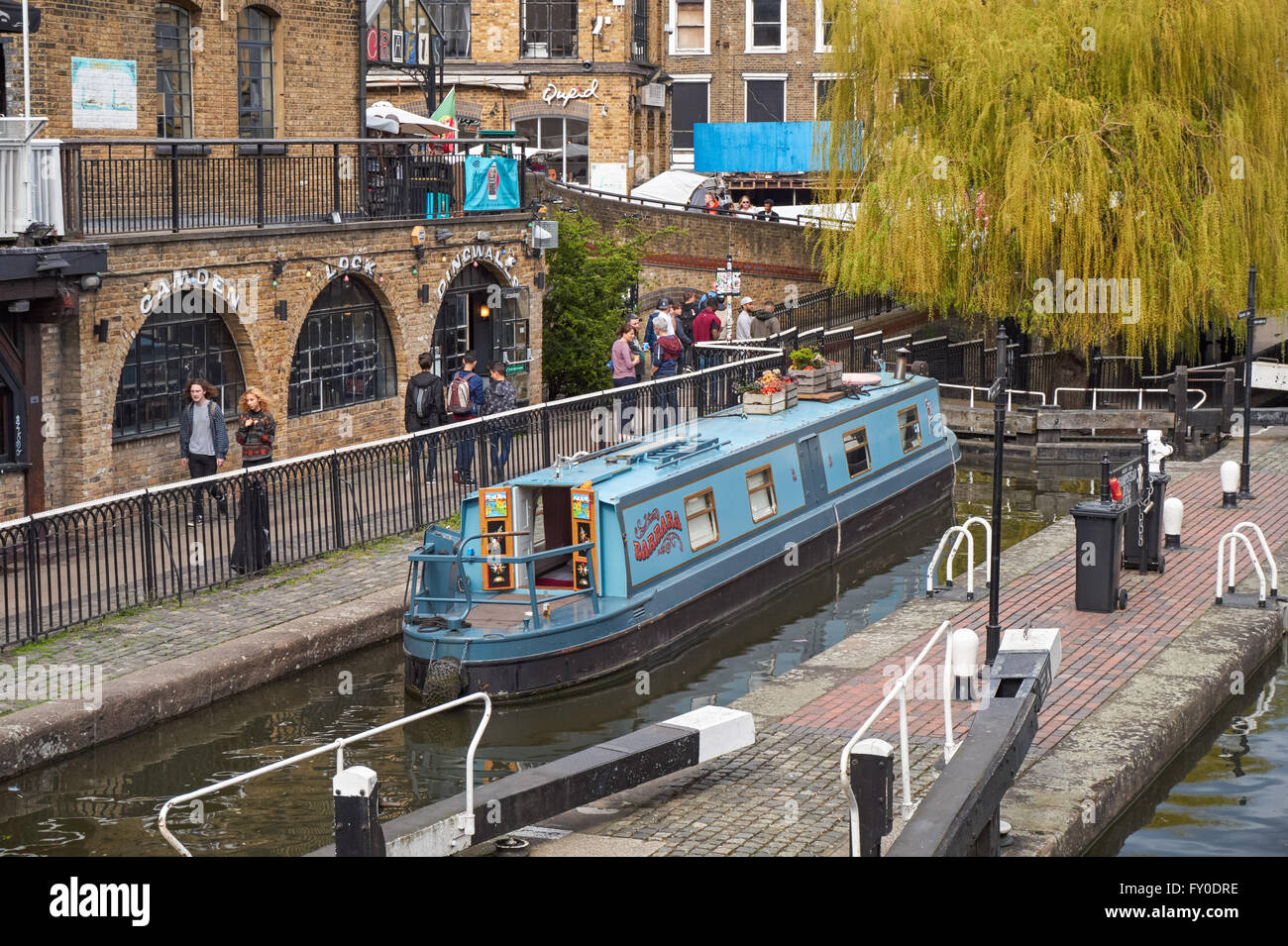 Narrowboat at Hampstead Rock Lock or Camden Lock on Regents Canal, Camden Town, London England ...