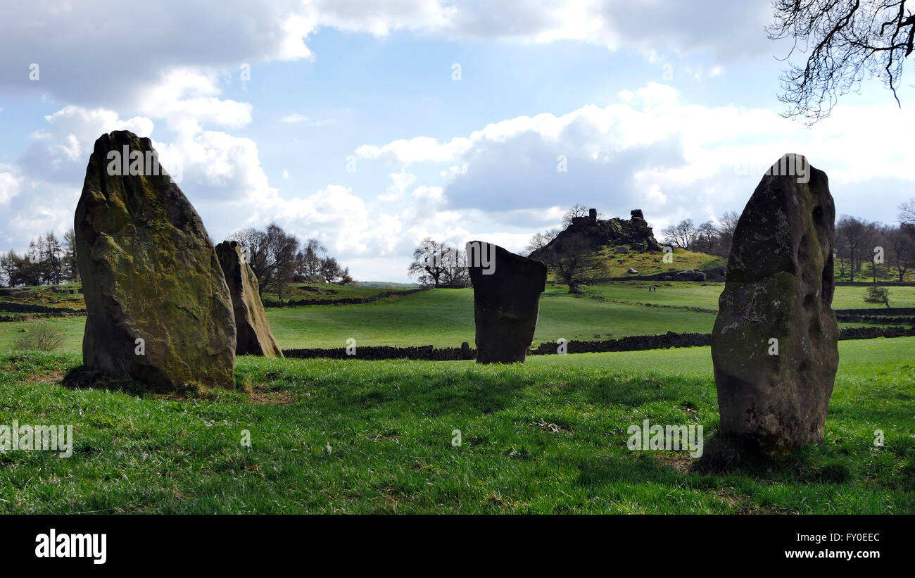 Stone circle four stones Robin Hood's Stride, Cratcliffe, Cliff Lane ...