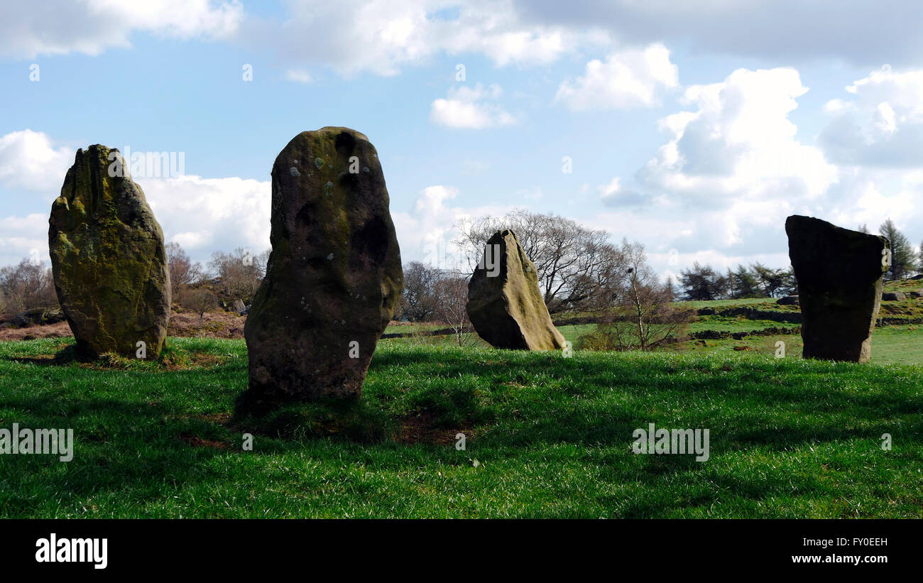 Stone circle four stones Robin Hood's Stride, Cratcliffe, Cliff Lane ...