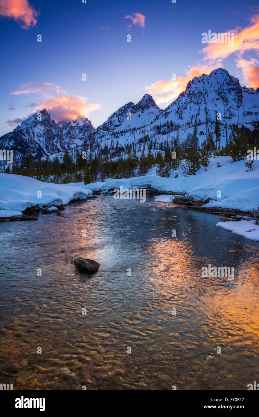 Evening light over the Tetons from Cottonwood Creek in winter, Grand ...