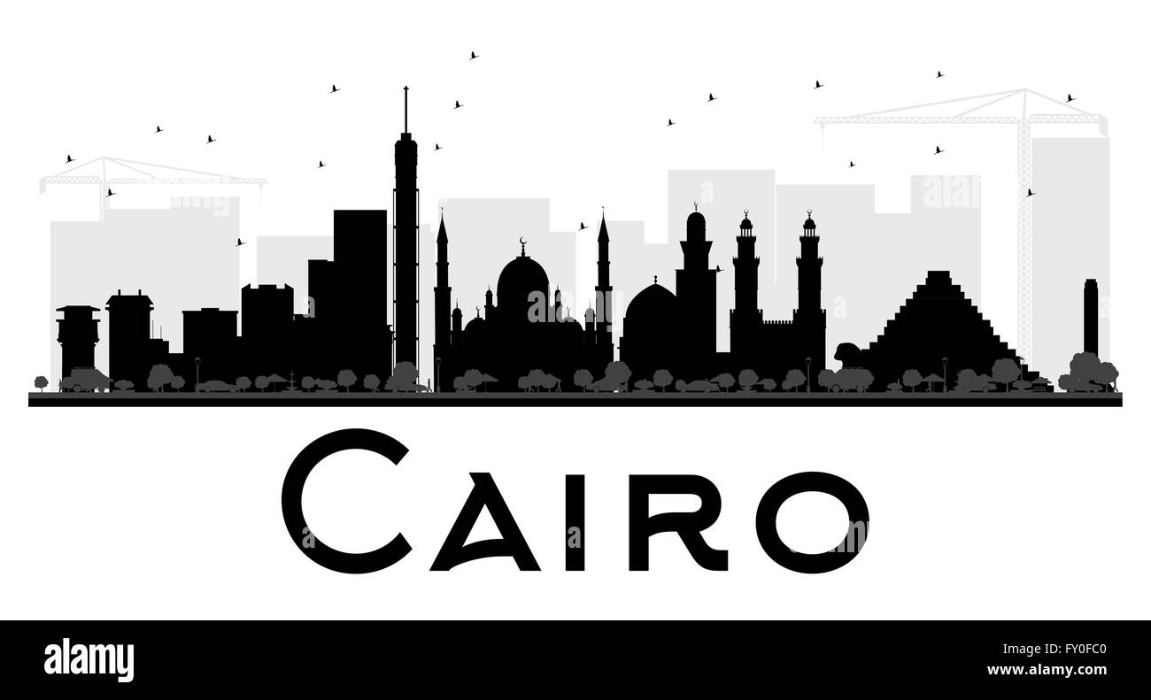 Cairo City skyline black and white silhouette. Vector illustration ...